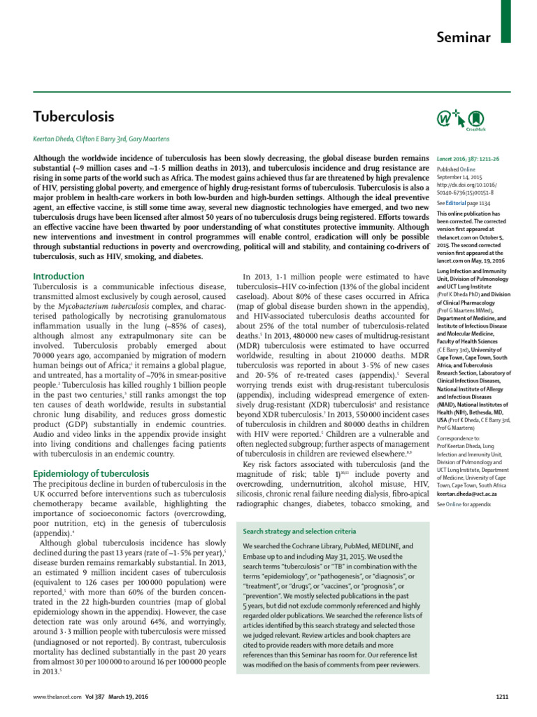 Tuberculosis: Global Burden and Challenges | PDF | Tuberculosis | Infection