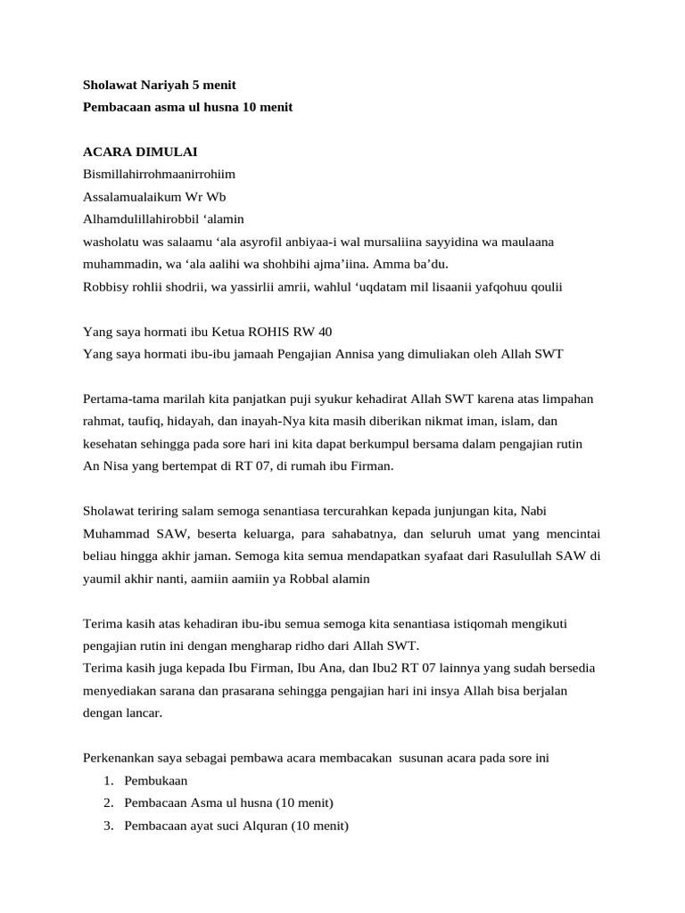 Teks MC Pengajian An Nisa | PDF