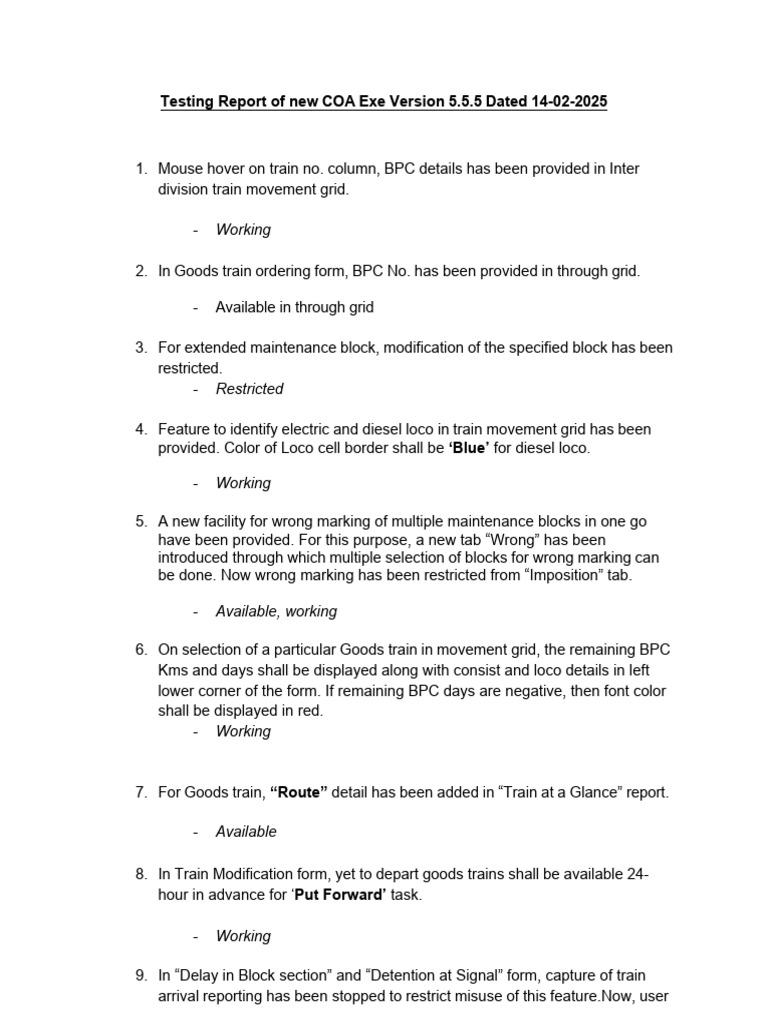 New COA Exe Version 5.5.5 Testing Report | PDF