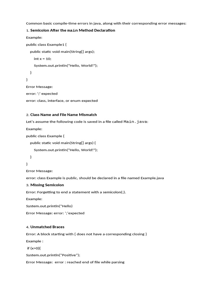 Common-basic-compile-Errors | PDF | Variable (Computer Science) | Control Flow