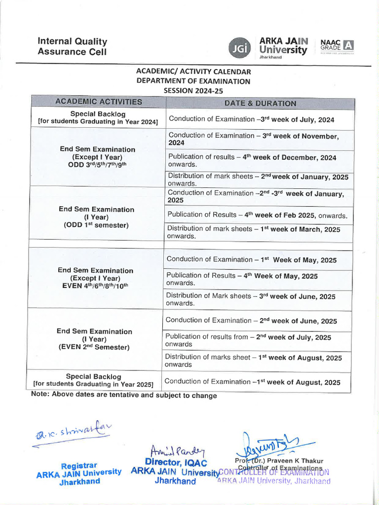 Dept. of Exam Calendar 2024 25 | PDF
