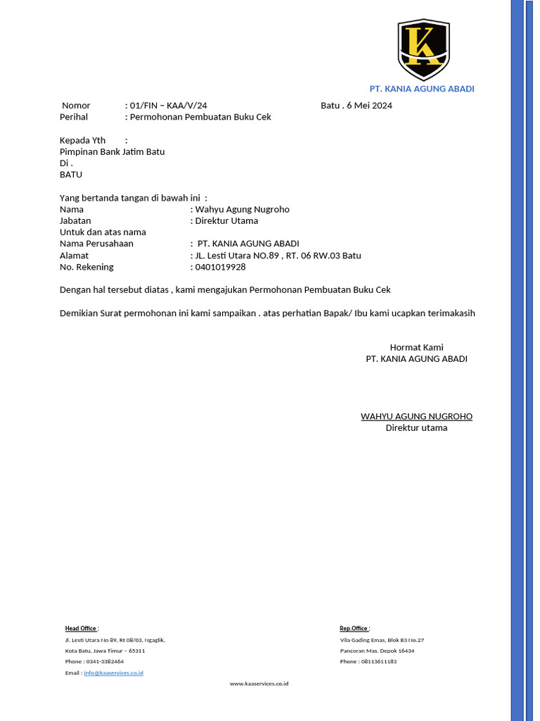 Surat Permohonan Cek | PDF