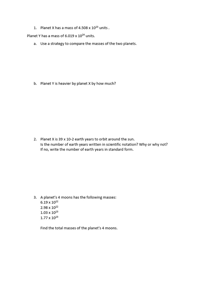Application of Scientific Notation | PDF | Planets | Weight