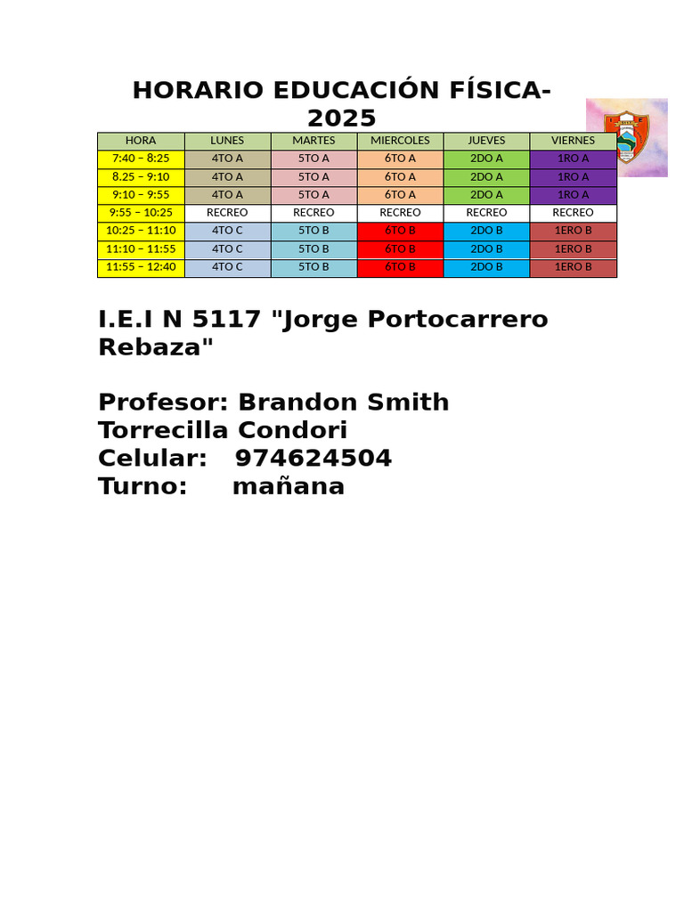 Horario Educ Fis TM 2025 | PDF