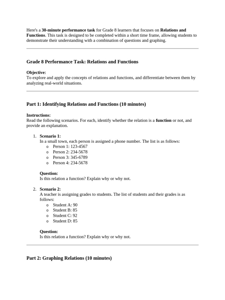 Performance Test About Relation and Function | PDF | Function ...