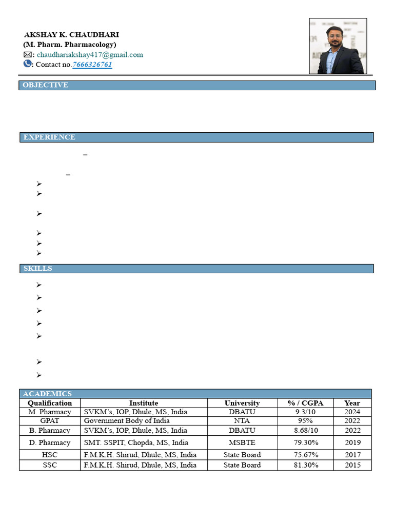 Akshay Chaudhari Resume-1 | PDF | Health Sciences | Medicine