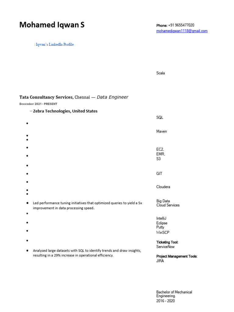 Mohamed Iqwan - Data Engineer - CV PDF | PDF | Apache Spark | Apache Hadoop