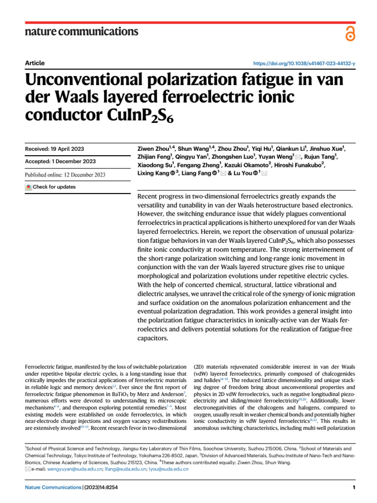 Unconventional Polarization Fatigue in Van Der Waals Layered ...