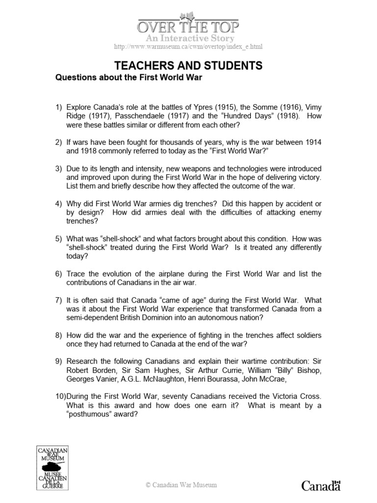 Canada’s Role in WWI: Key Questions | PDF