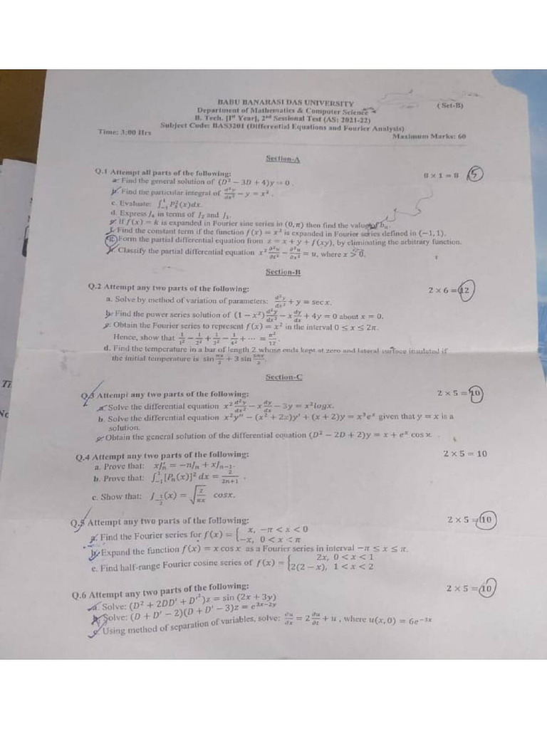 Bbdu - Differential Equation and Fourier Analysis - 2021 - Sessional 2 ...