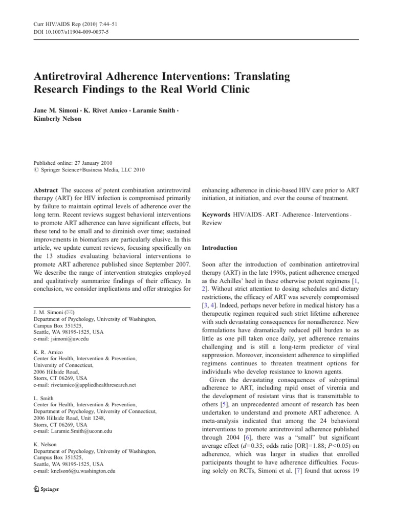 Antiretroviral Adherence Interventions | PDF | Management Of Hiv/Aids ...