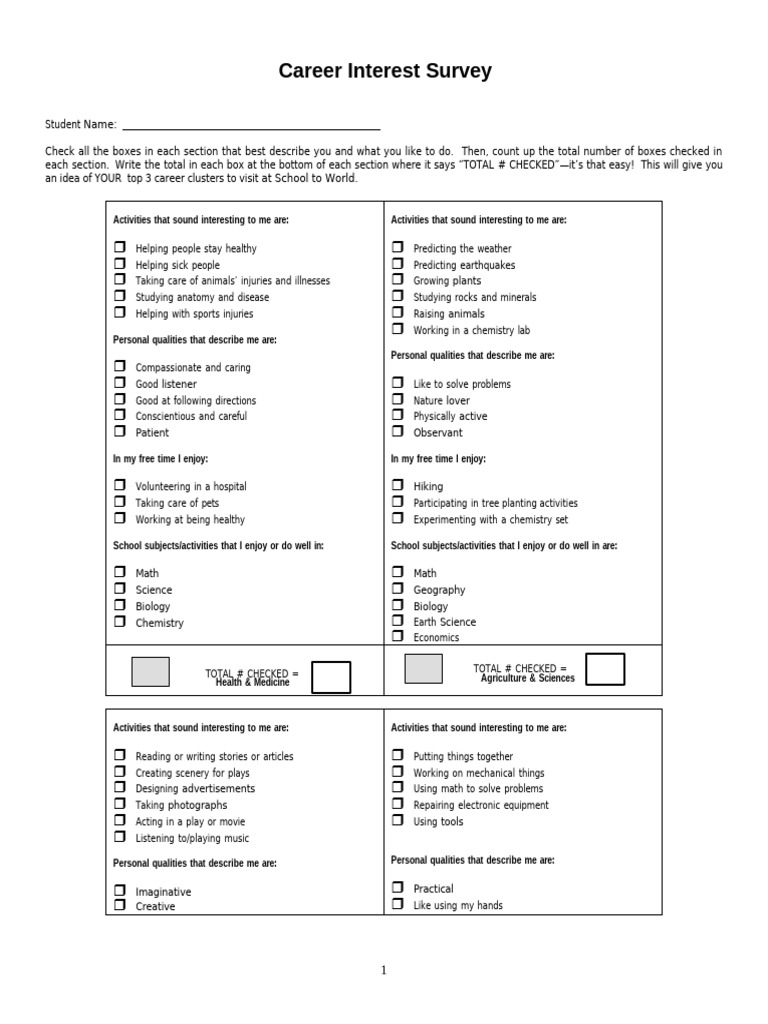 Career Interest Survey | PDF | Science