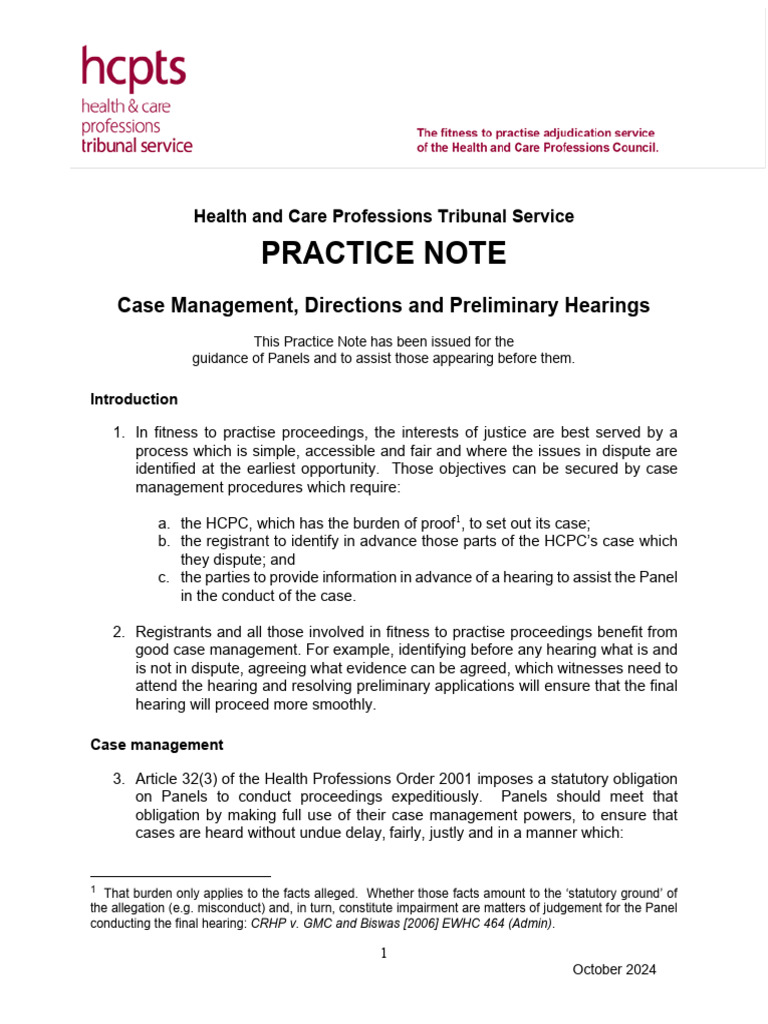 Case Management in HCPC Hearings | PDF | Expert Witness | Discovery (Law)