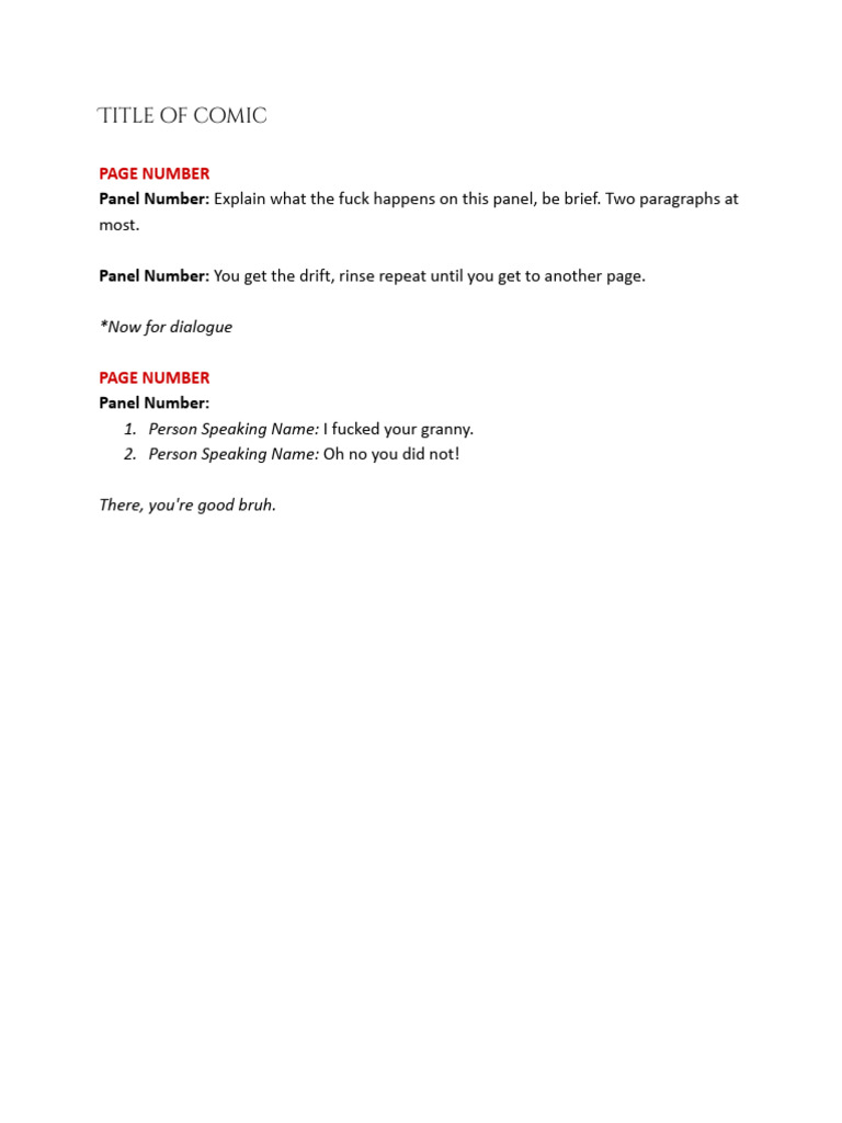 Comic Panel Breakdown and Dialogue | PDF