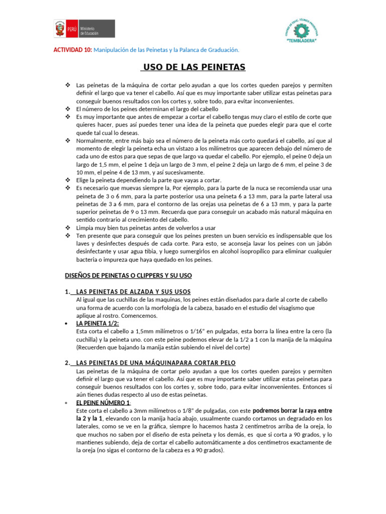 Uso y Medidas de Peinetas en Cortes de Cabello | PDF | Pelo