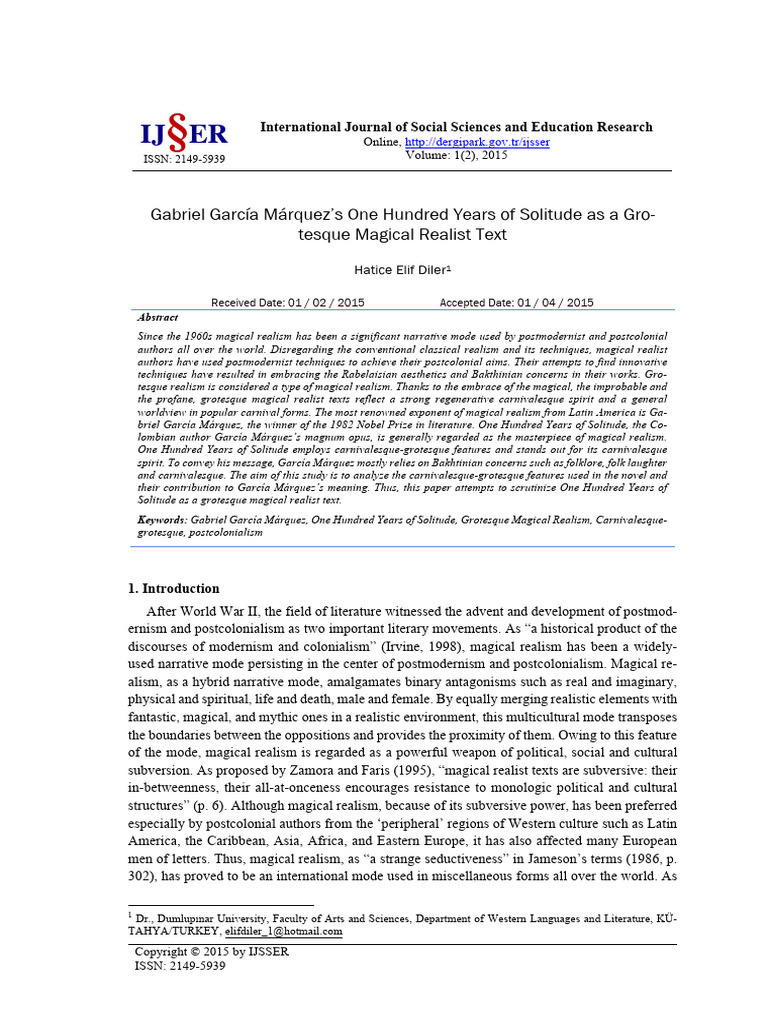 Gabriel García Márquez's One Hundred Years of Solitude As A Gro Tesque ...