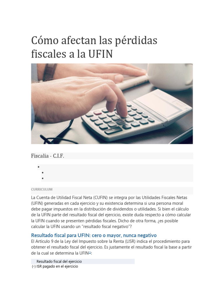 UFIN y Pérdidas Fiscales: Análisis | PDF | Impuesto sobre la renta