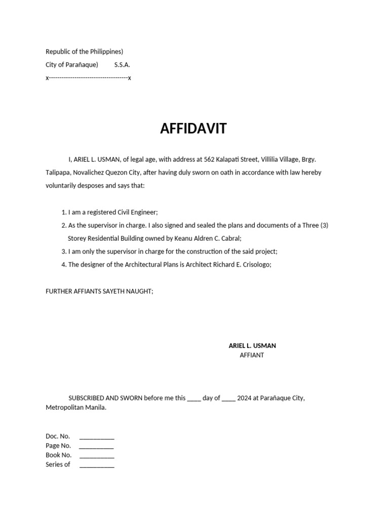 AFFIDAVIT - Design Architect | PDF