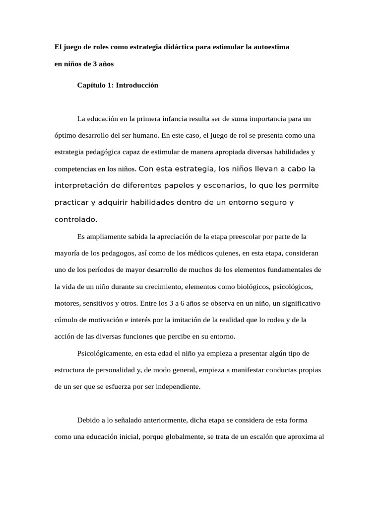 Juego de roles para la autoestima infantil | PDF | Autorregulación ...