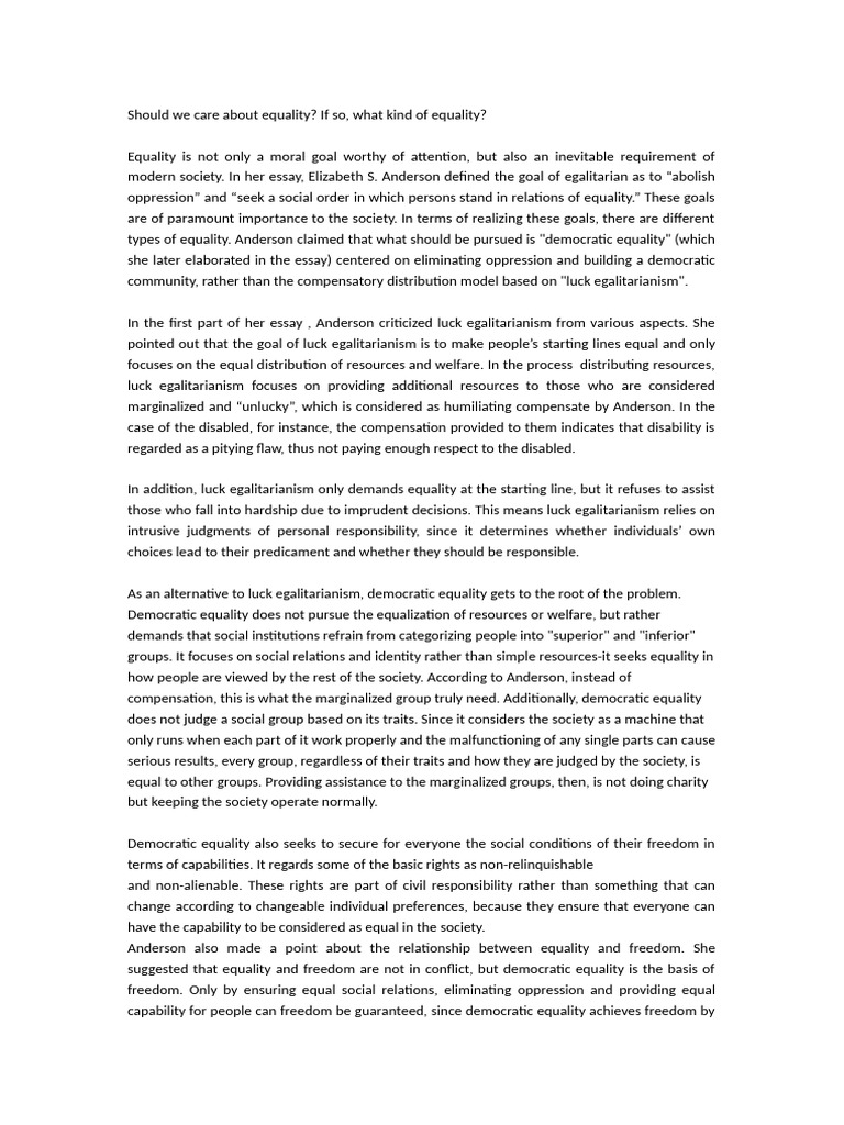 Should We Care About Equality | PDF | Egalitarianism | Luck