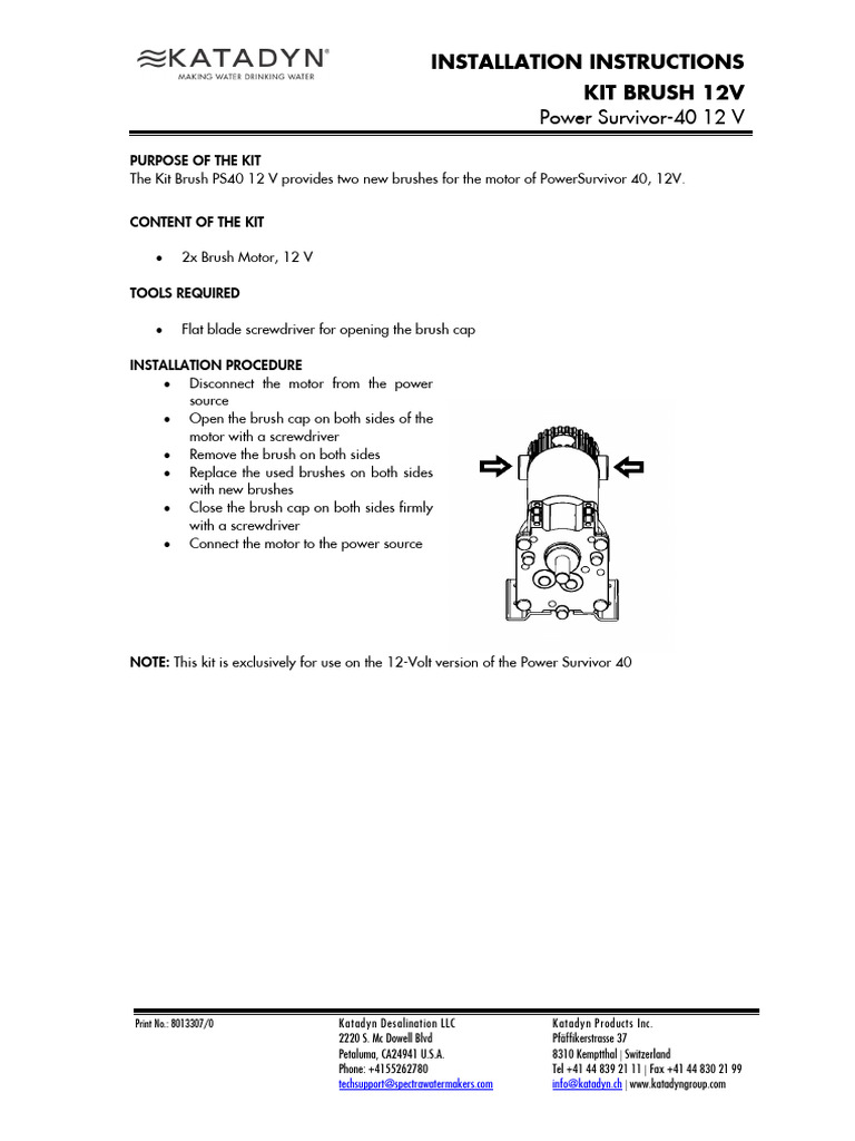 Instruction Sheet - Kit Brush PS 40 12 V - EN | PDF
