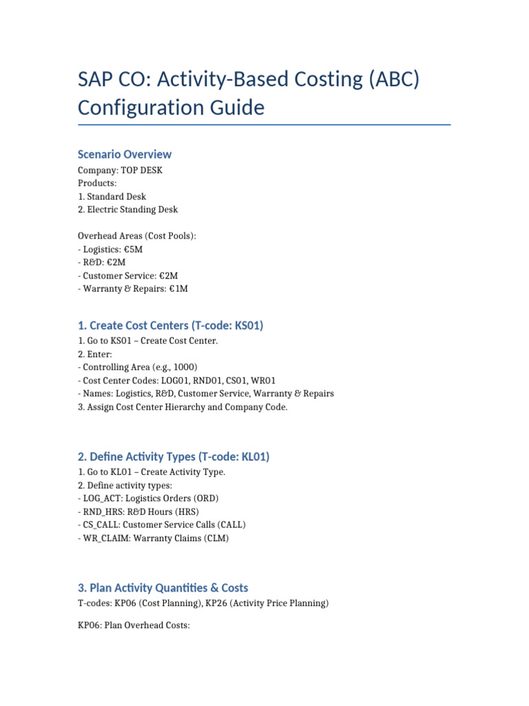SAP CO ABC Configuration Guide | PDF | Cost | Logistics
