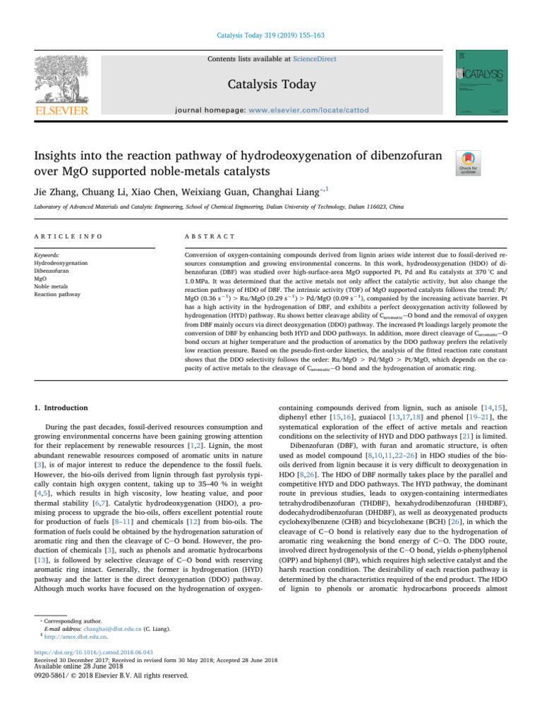 Hydrodeoxygenation of Dibenzofuran Insights | PDF | Hydrogenation ...