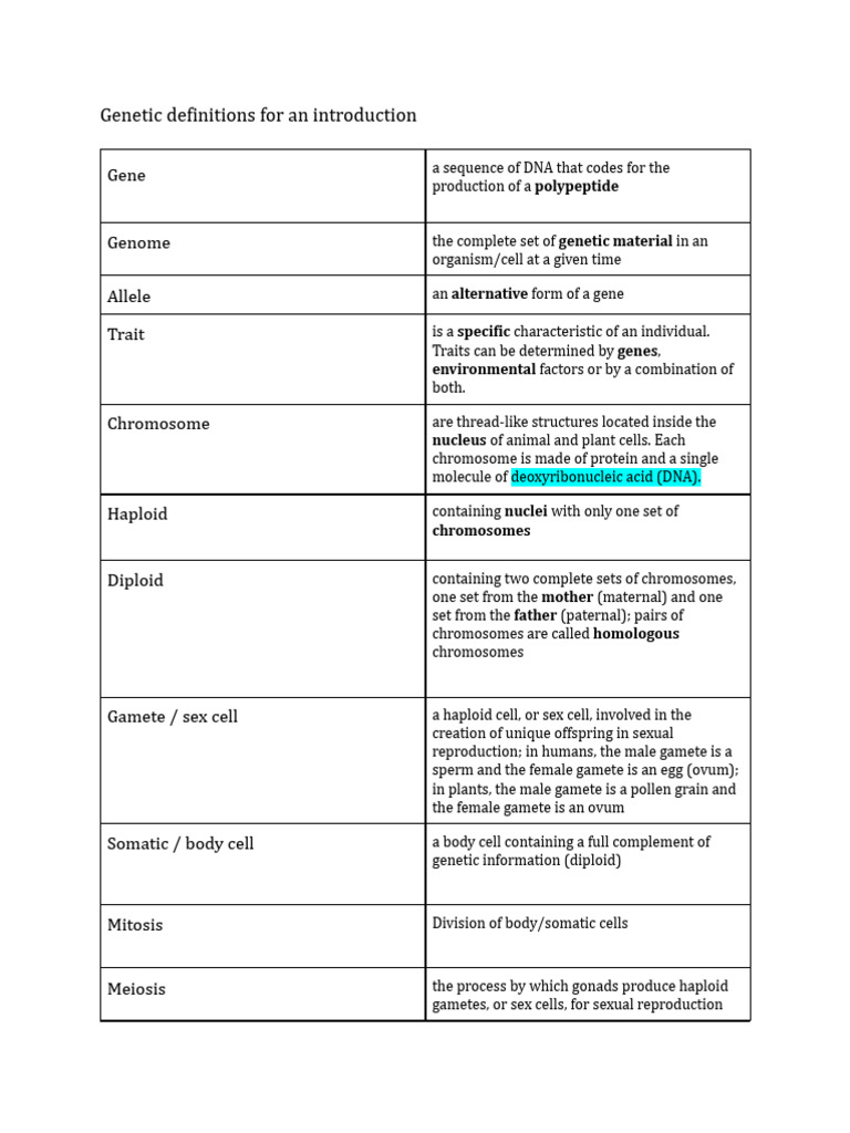 Genetic Terms and Concepts Explained | PDF | Dominance (Genetics) | Meiosis