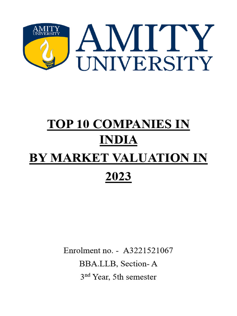 Top 10 Companies in India by Market Valuation in 2023 | PDF | Valuation ...