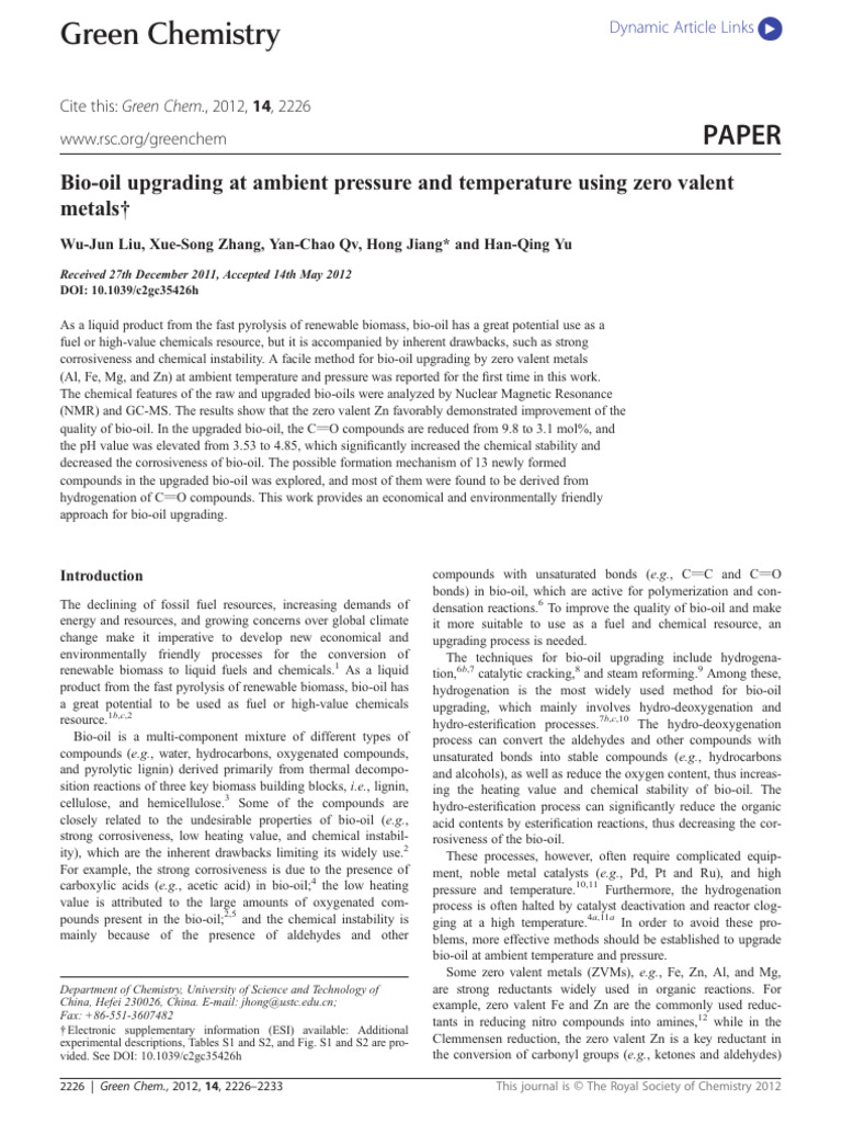 Bio-oil upgrading at ambient pressure and temperature using zero valent ...