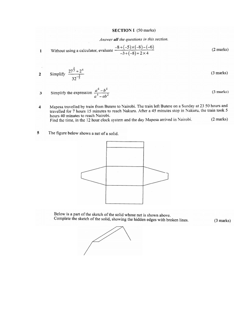 Kcse 2008 Mathematics Paper 1 e | PDF