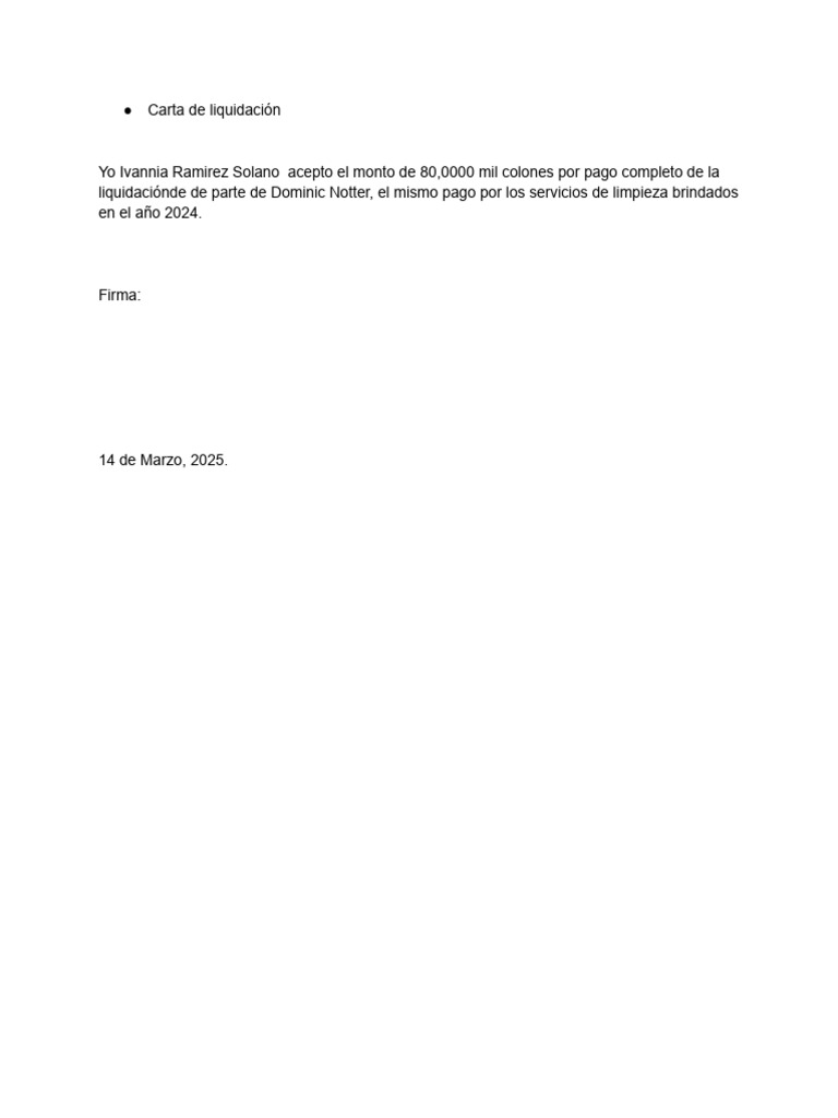 Liquidación de Servicios de Limpieza | PDF