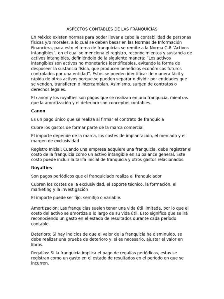 Aspectos Contables de Las Franquicias | PDF