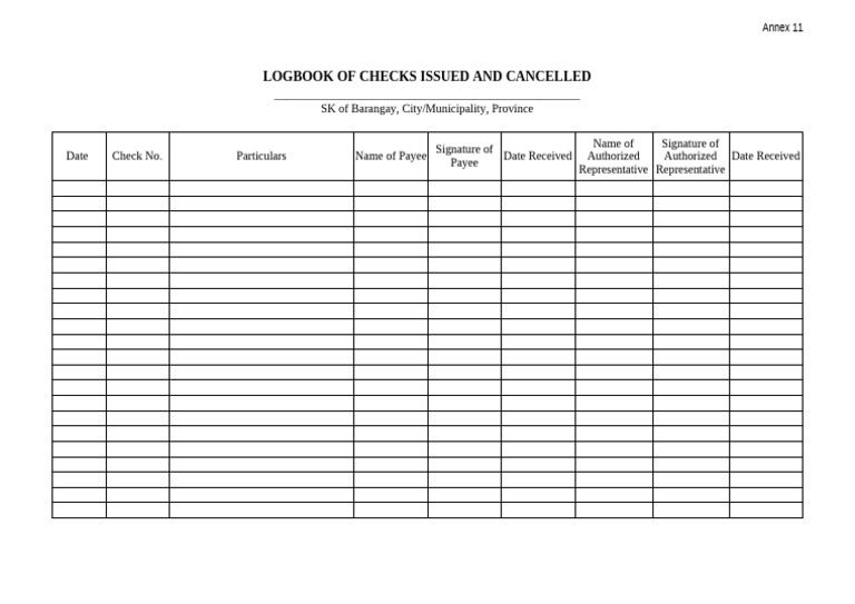Logbook of Issued and Cancelled Checks | PDF
