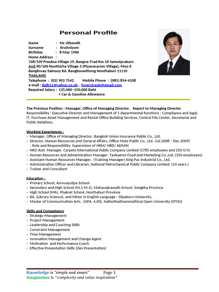 Professional Profile of Jitbandit Kruitniyom | PDF | Business