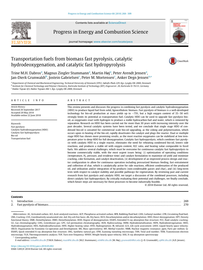 Transportation Fuels From Biomass Fast Pyrolysis, Catalytichydrodeoxygenation, and Catalytic ...