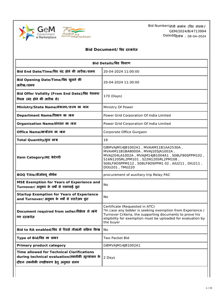 Power Grid Bid Details for Relay Procurement | PDF | Procurement ...
