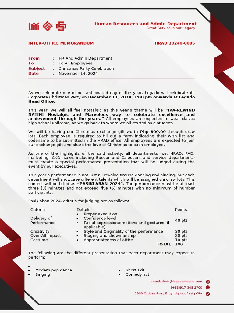 Christmas Party Memo for Employees | PDF