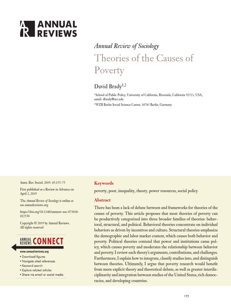 Brady (2019) - Theories of The Causes of Poverty | PDF | Theory | Poverty