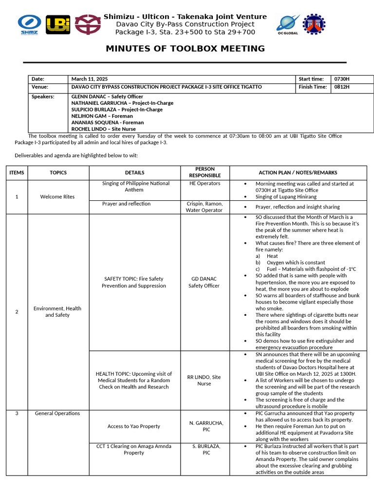 W25 - 010 TBM March 11, 2025 | PDF | Safety
