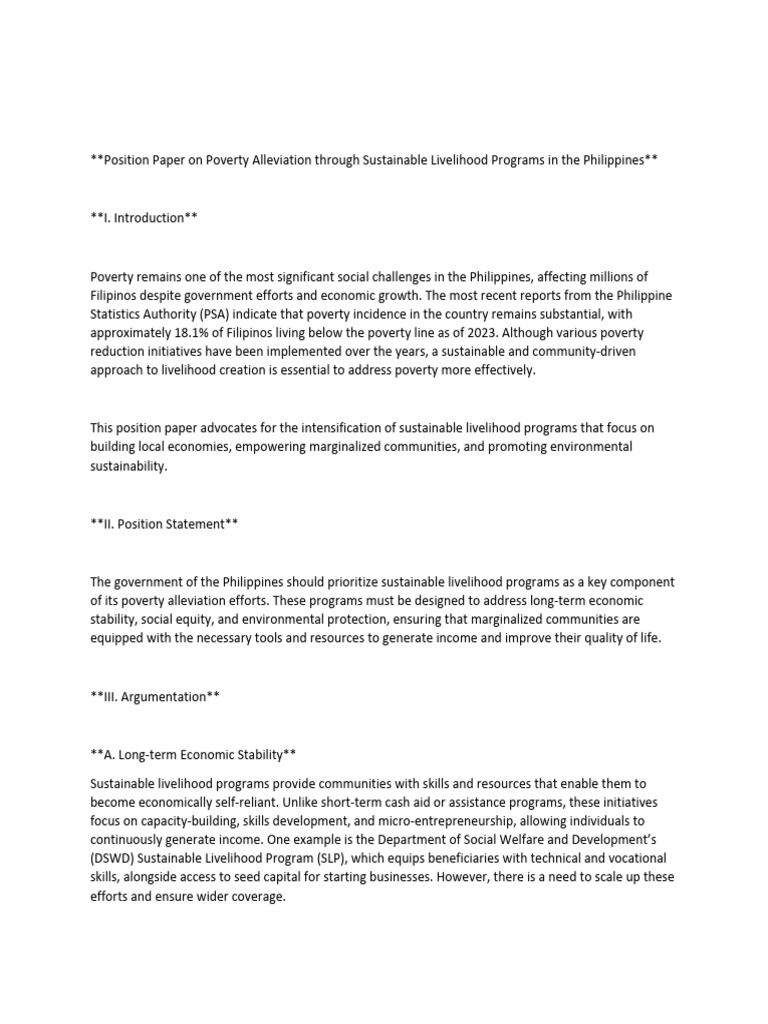 Random SAMPLE POSITION PAPER | PDF | Sustainability | Poverty