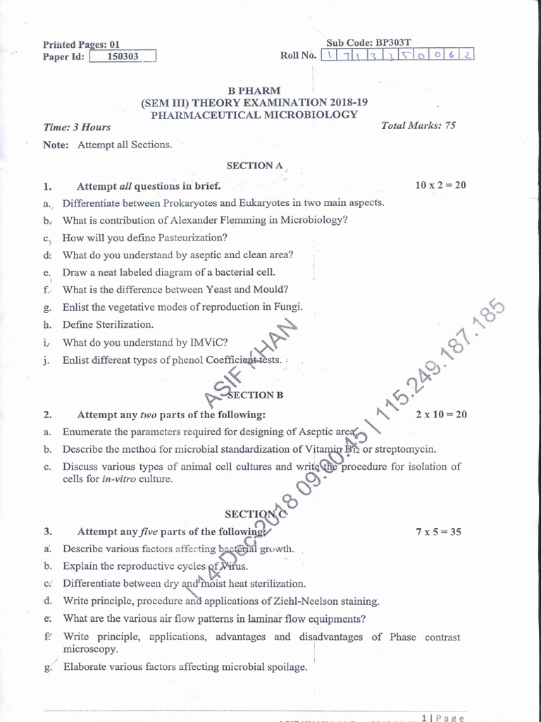 Bp303t Pharmaceutical Microbiology 3rd Sem | PDF