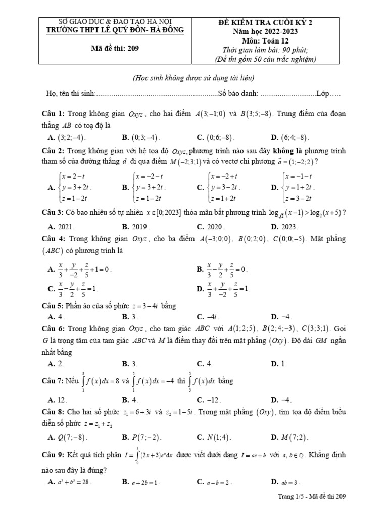 de-cuoi-ky-2-toan-12-nam-2022-2023-truong-thpt-le-quy-don-ha-noi | PDF