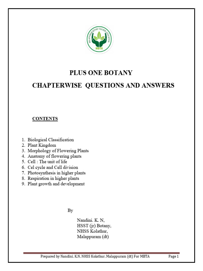 Plus One Botany Q&A Guide | PDF | Cell (Biology) | Fungus
