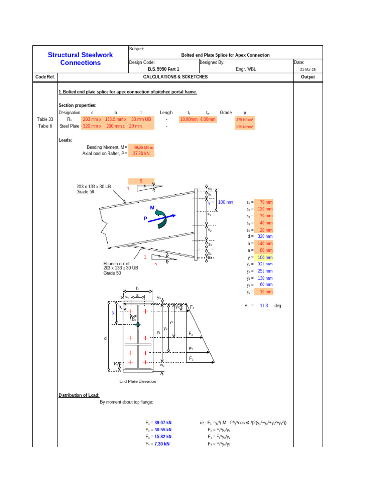 Apex Connection of Pitched Portal Frame | PDF | Building Engineering ...