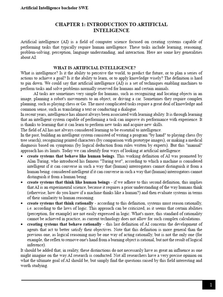 Ai Chapter 1 Introduction | PDF | Artificial Intelligence | Intelligence (AI) & Semantics
