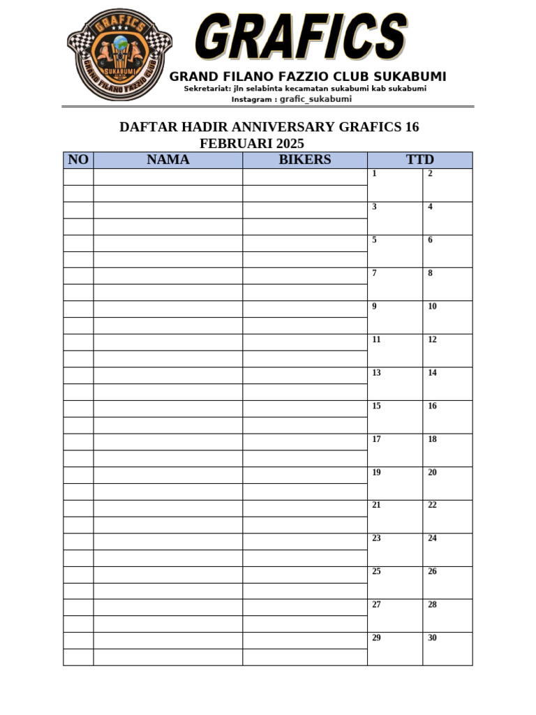 Daftar Hadir Anniversary Grafics | PDF
