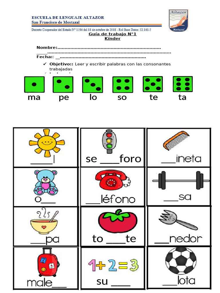 Guia N°1 Kinder Silabas | PDF