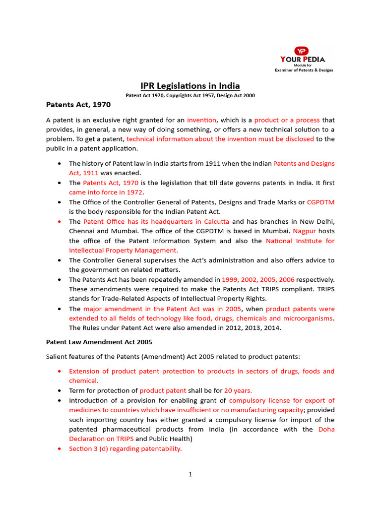IPR Legislation in India - 0c6fbe0d 67d4 401e 8f01 D83cabdd9963 | PDF ...