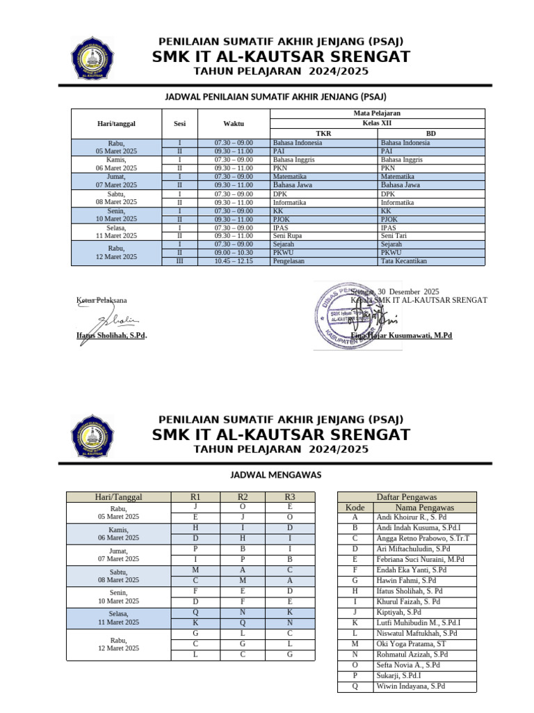Jadwal PSAJ XII 2025 | PDF